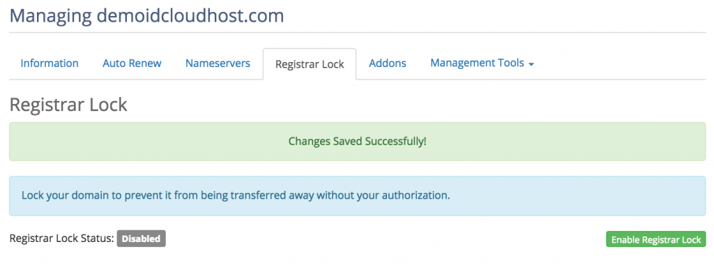 Cara Disable / Enable Register Lock Domain - IDCloudHost