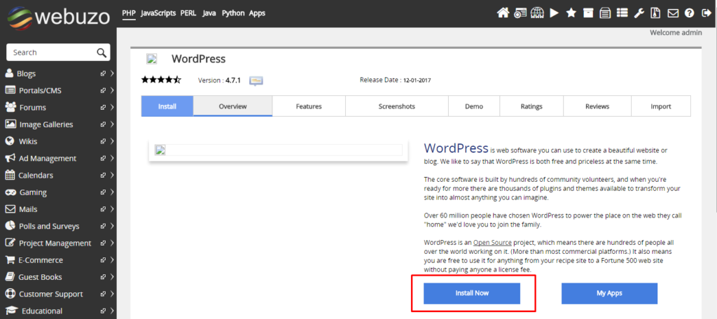 Cara Install Wordpress di Panel Webuzo pada VPS - IDCloudHost