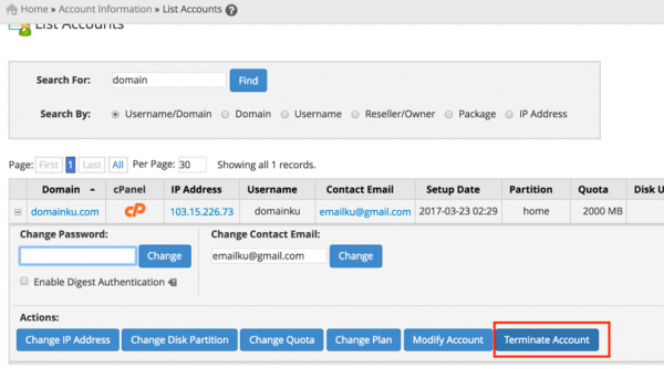 Tutorial Cara Menghapus cPanel Account di WHM - IDCloudHost