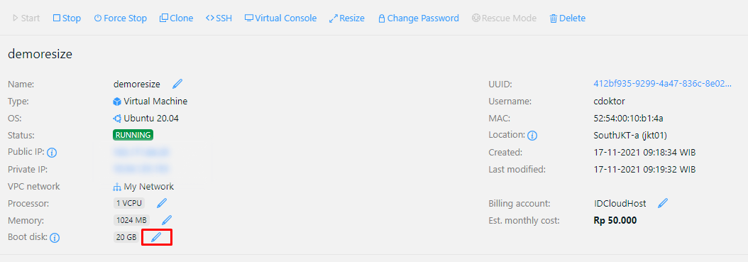 Cara Melakukan Upgrade Storage Server Cloud VPS - IDCloudHost